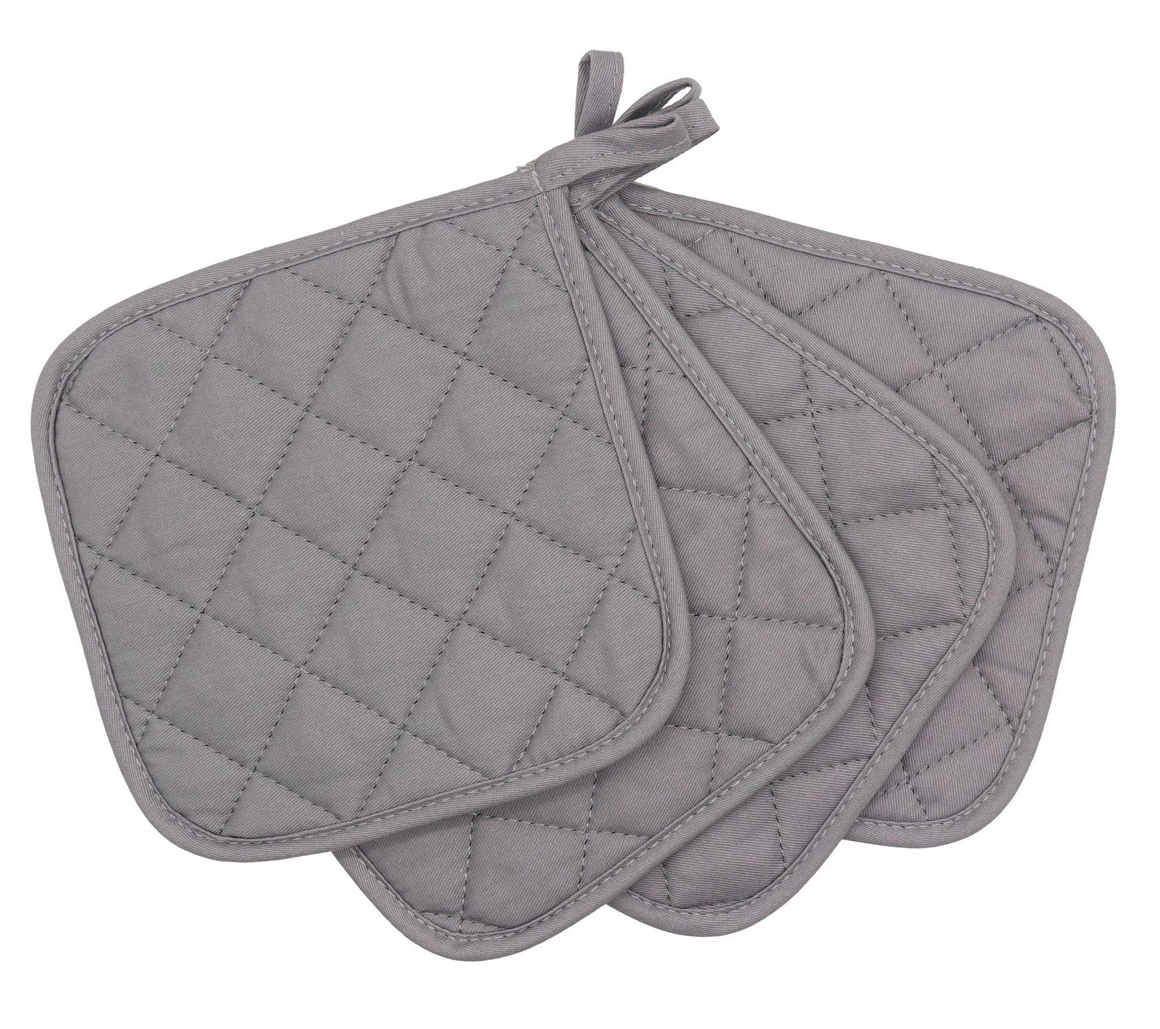 Cotton Heat Resistant Pot Holders, Everyday Kitchen Basic Square Solid Color Pot Holder, Multipurpose Quilted Hot Pads for Cooking and Baking Set of 4 (Grey)