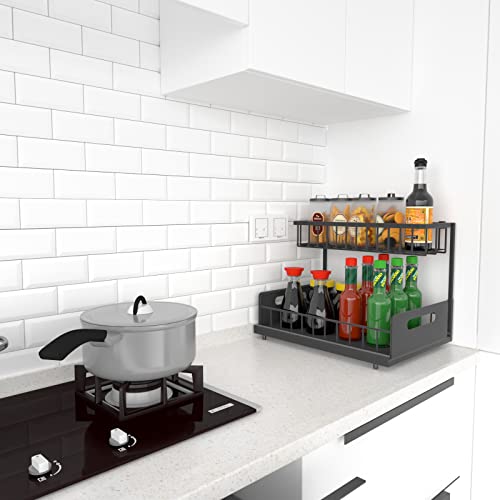 Under Sink Organizers and Storage, Bathroom Organizer Under Sink with Sliding Storage Drawer, 2-Tier Pull Out Kitchen Cabinet Sink shelf, Multi-purpose Under Sink Shelf for Bathroom Kitchen, Black