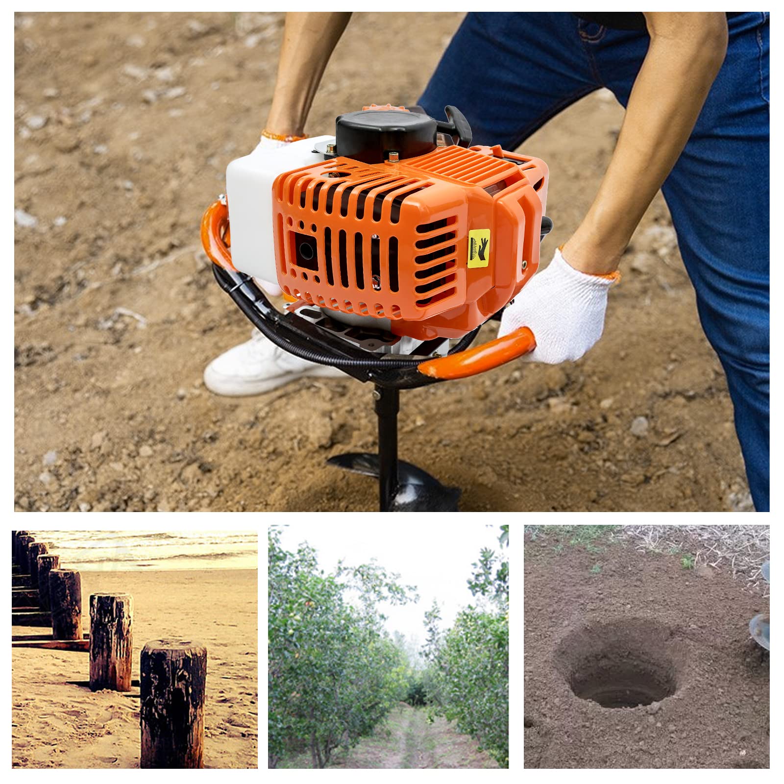 DYRABREST 52cc Gas Powered Earth Auger Post Hole Digger Borer Fence Ground Drill 4inch / 6inch / 8inch Bits