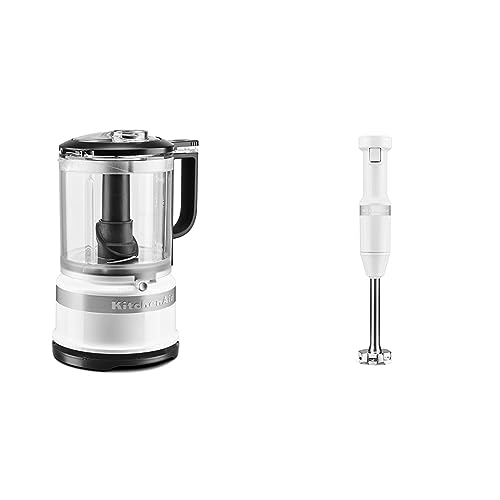 KitchenAid 5 Cup Food Chopper - KFC0516, White & Variable Speed Corded Hand Blender - KHBV53, White