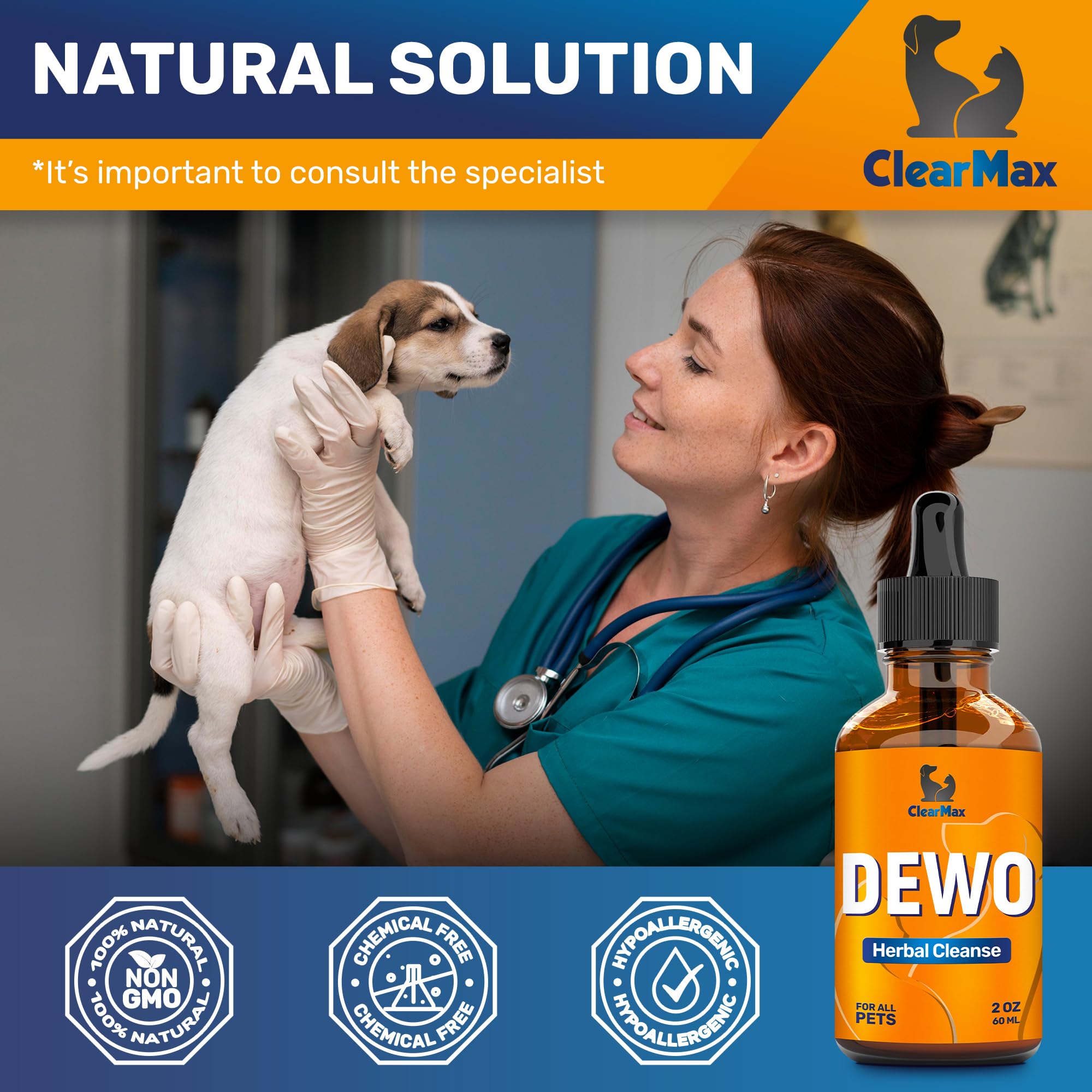 Dewo for Dogs ◆ Cat Dewo ◆ Puppy Dewo ◆ Kitten Dewo ◆ Natural Broad Spectrum Cleanser for Pets ◆ Liquid Dewo for Dogs and Cats ◆ Pet Dewo ◆ Digestive Cleanser ◆ 2 Oz