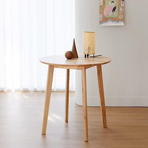 Livinia Canberra 27.6" Round Wooden Dining Table/Small Mid Century Modern Malaysian Oak Kitchen Table (Natural-Oak)