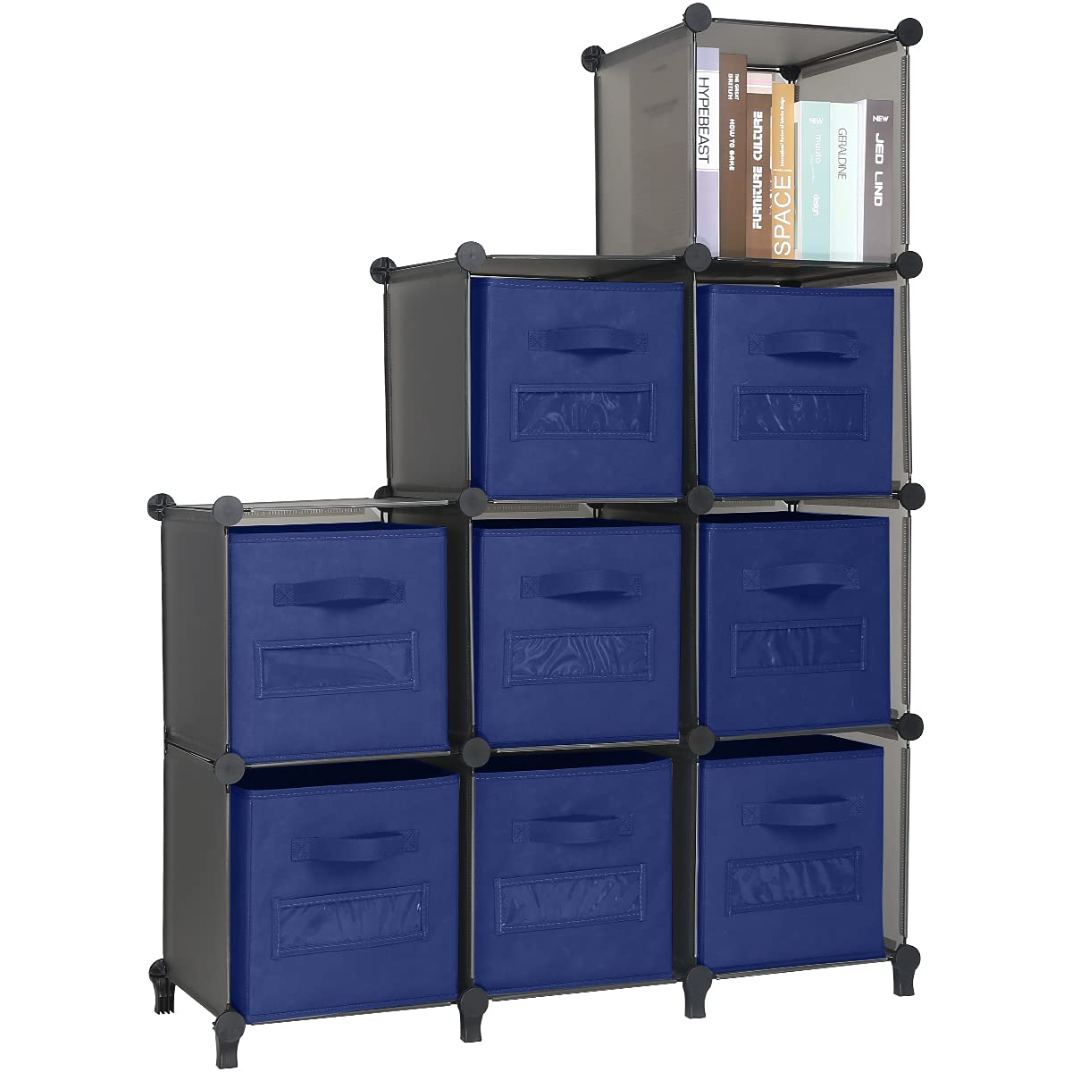TomCare 8-Pack Storage Cubes Foldable Fabric Cube Storage Bins with 10 Label Window Cards Cloth Cube Organizer Bins Storage Baskets Containers for Shelves Closet Organizers Cubby Cube Storage (Navy)