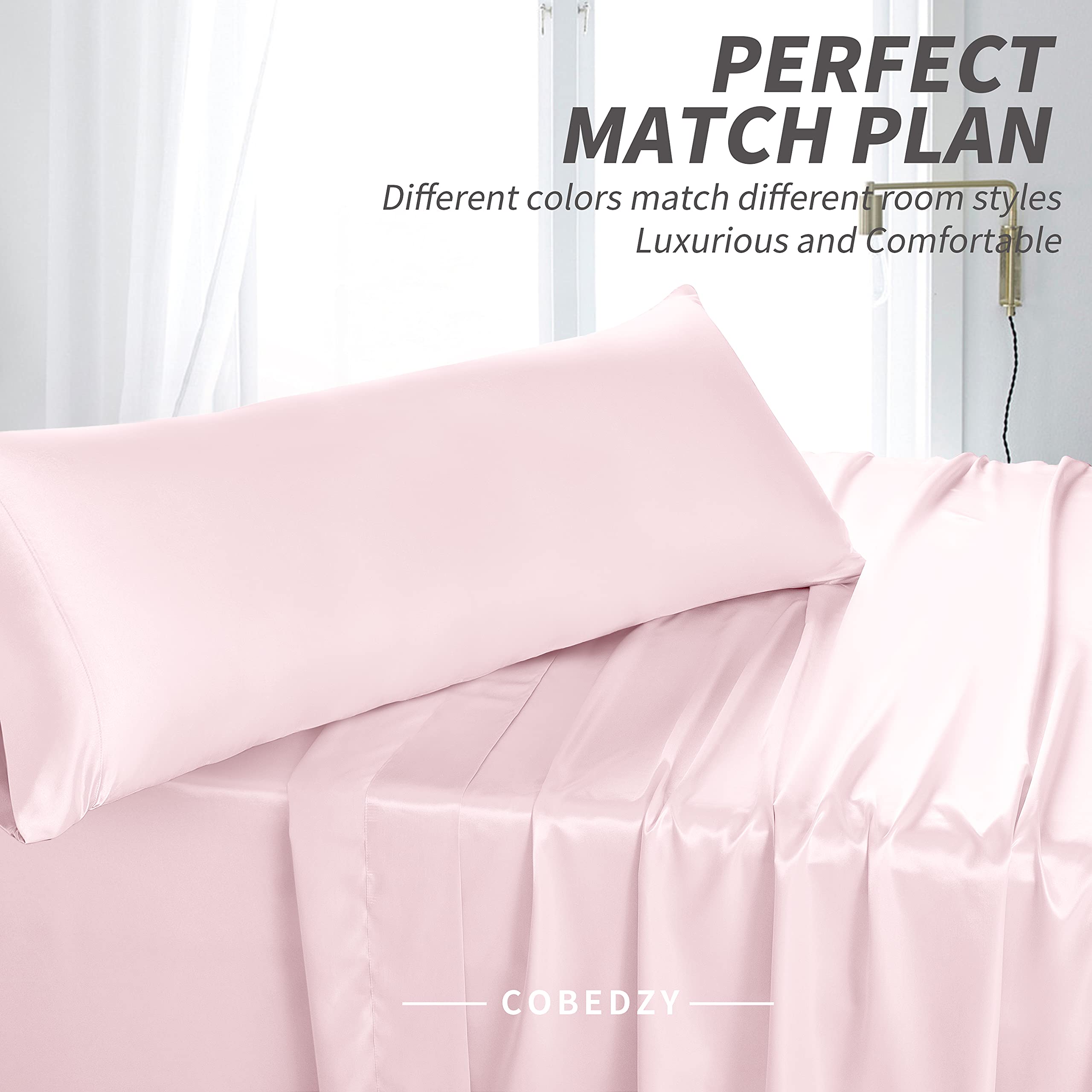 Cobedzy Satin Body Pillow Cover, 20x54 Body Pillow Cover Cooling, Blush Pink Body Pillowcase, Soft Silky Body Pillow Case with Envelope Closure