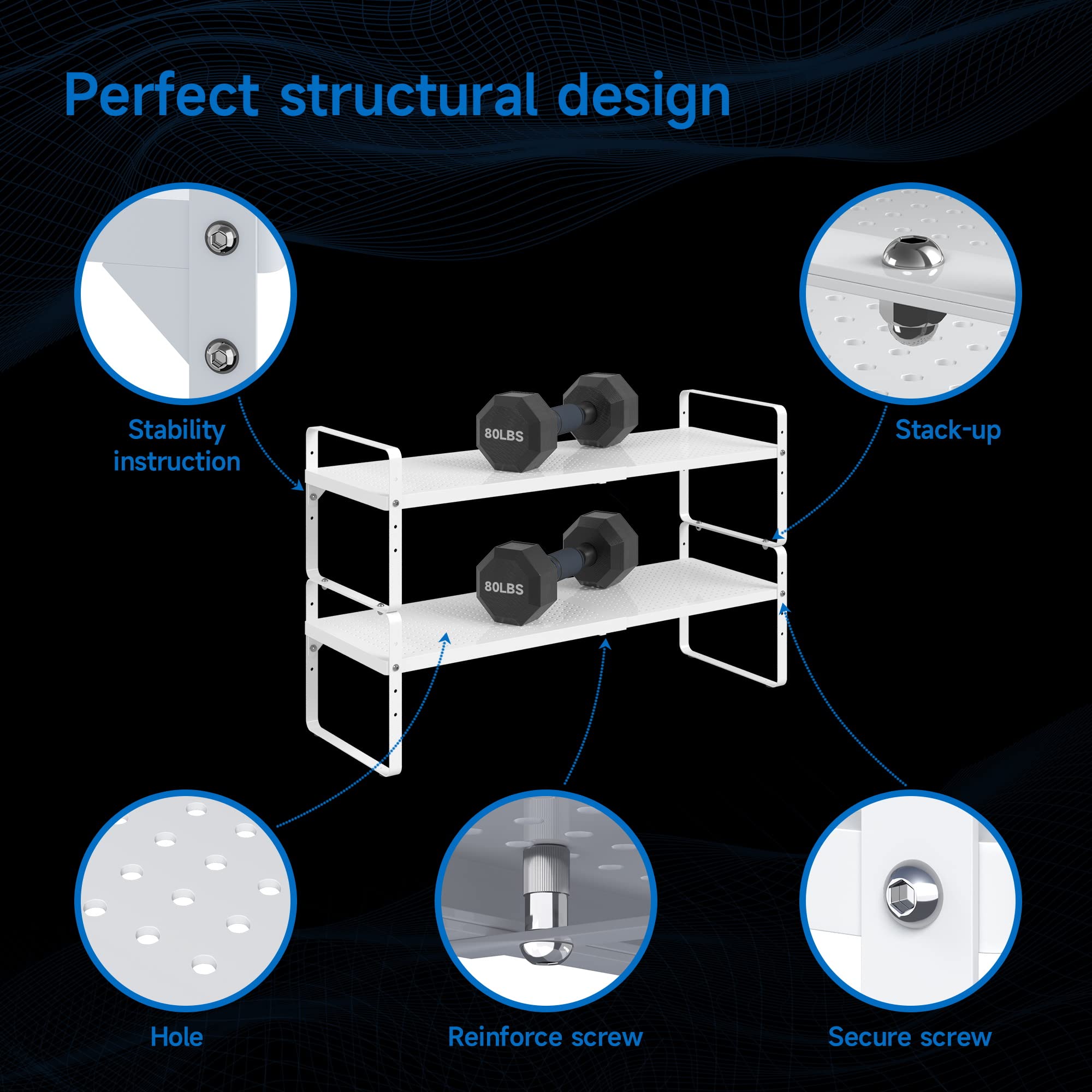 Expandable Cabinet Shelf Organizer Adjustable Metal Spice Rack Stackable Freestanding Counter Storage Shelves for Kitchen Cabinet Under Sink Office Desk (White - 1Pack - L16.5-27'' * W10.2'' * H9.6'')