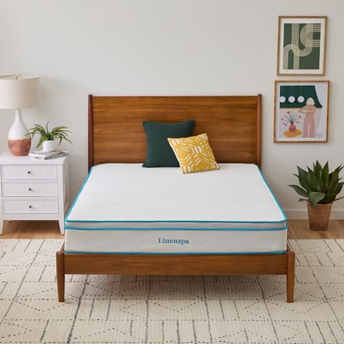 Linenspa 10 Inch Memory Foam and Spring Hybrid Mattress - Medium Feel - Bed in a Box - Quality Comfort and Adaptive Support - Breathable - Cooling - Guest Bedroom - California King Size