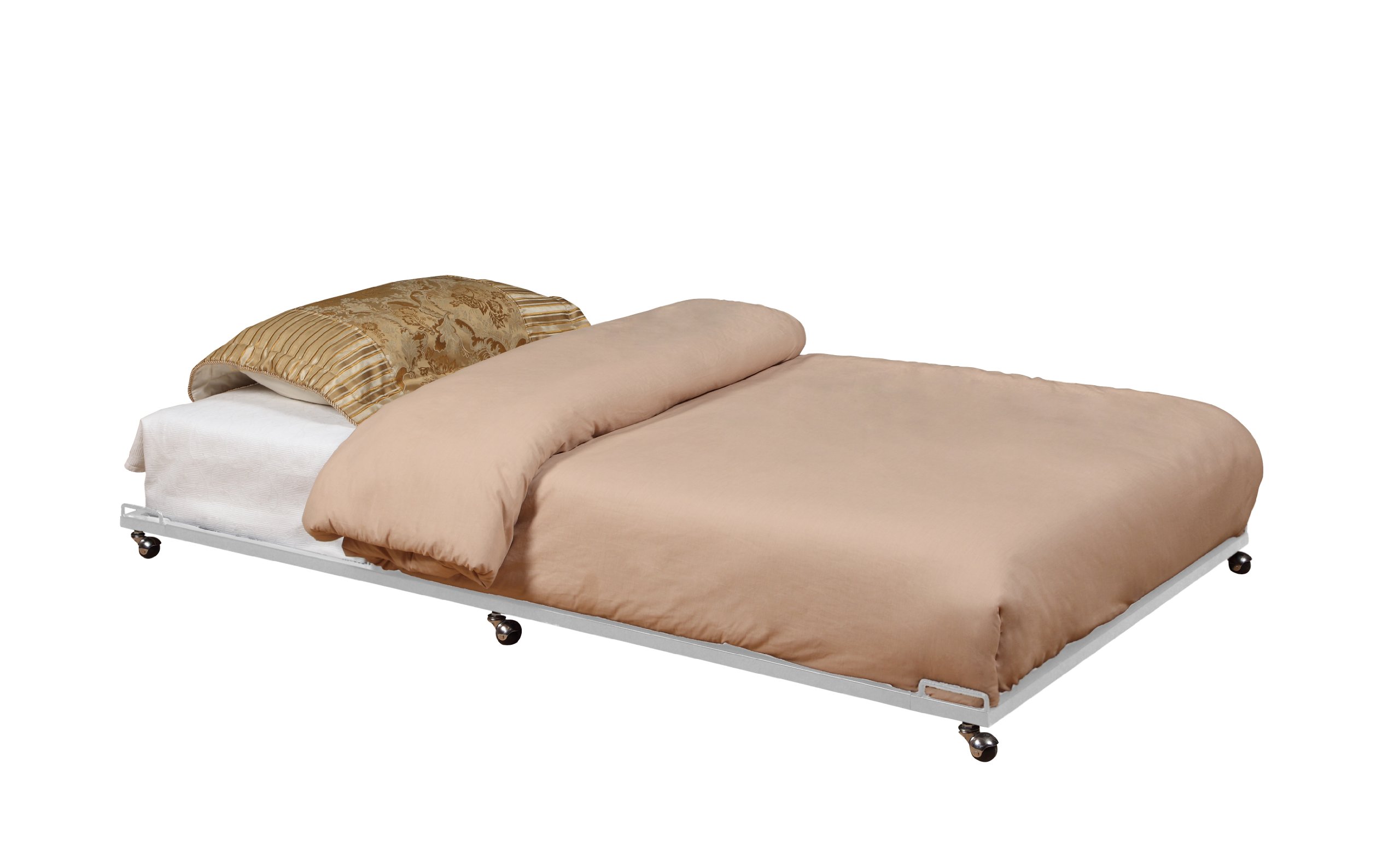 Kings Brand Furniture Twin Size White Metal Roll Out Trundle Bed Frame for Daybed