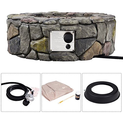 Giantex Gas Fire Pit, 28 Inch 40,000 BTU Propane Fire Pit Outdoor w/Natural Stone, Cover, ETL Certification, Stainless-Steel Gas Burner w/Electronic Ignition Lava Rock (Gray)