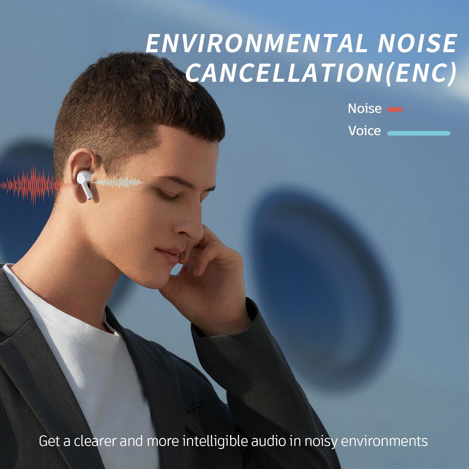 Carego Wireless Ear Buds Bluetooth Earbuds, 60H Playtime LED Power Display, Bluetooth 5.3 Headphone with Mic, Noise Cancellation Stereo Sound, IPX5 Earphone for iPhone/Samsung/Android/iOS, Y42 PRO-C