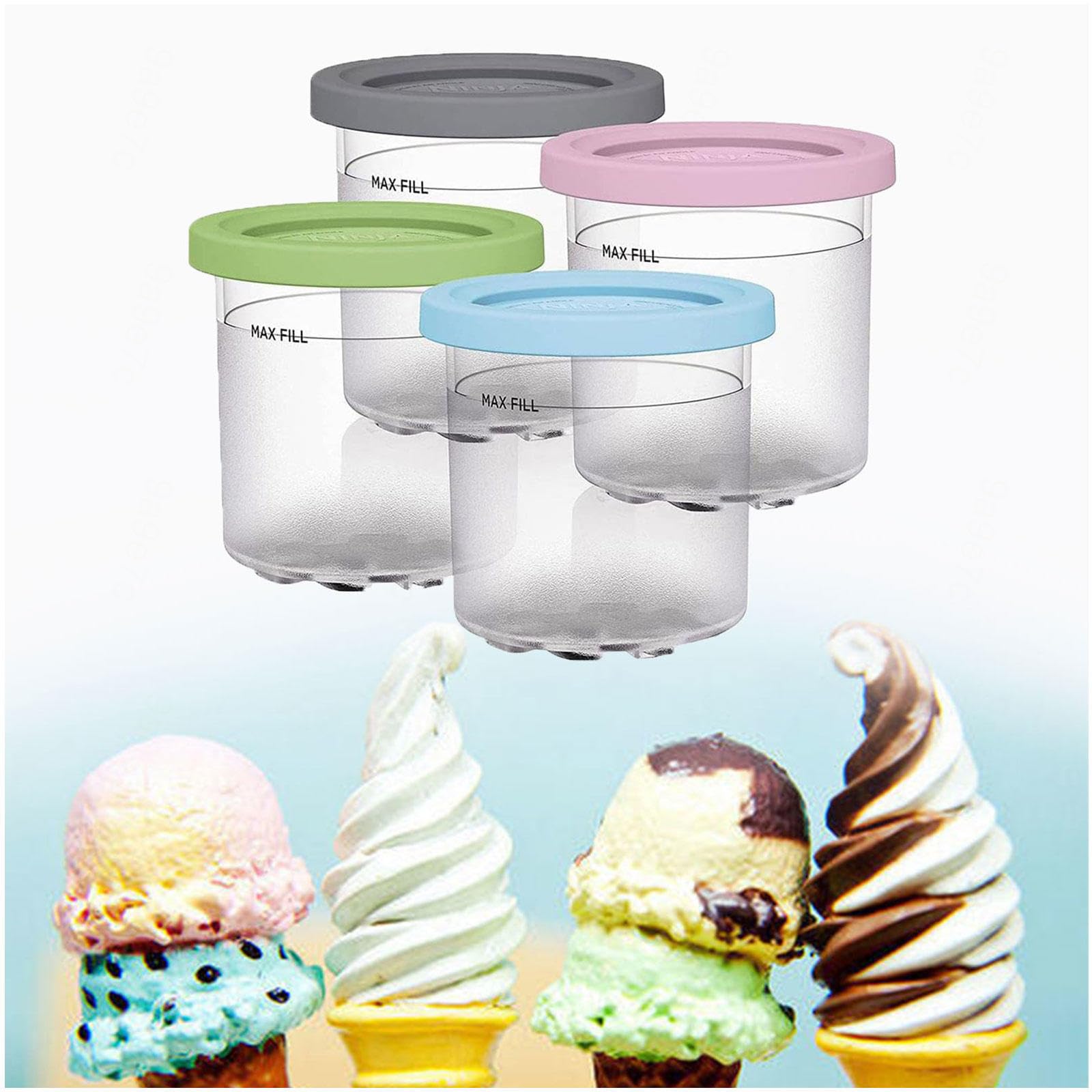 Creami Pints and Lids - 4 pack, for Ninja Ice Cream Maker Pints,16 OZ Creami Deluxe Airtight and Leaf-Proof for NC301 NC300 NC299AM Series Ice Cream Maker