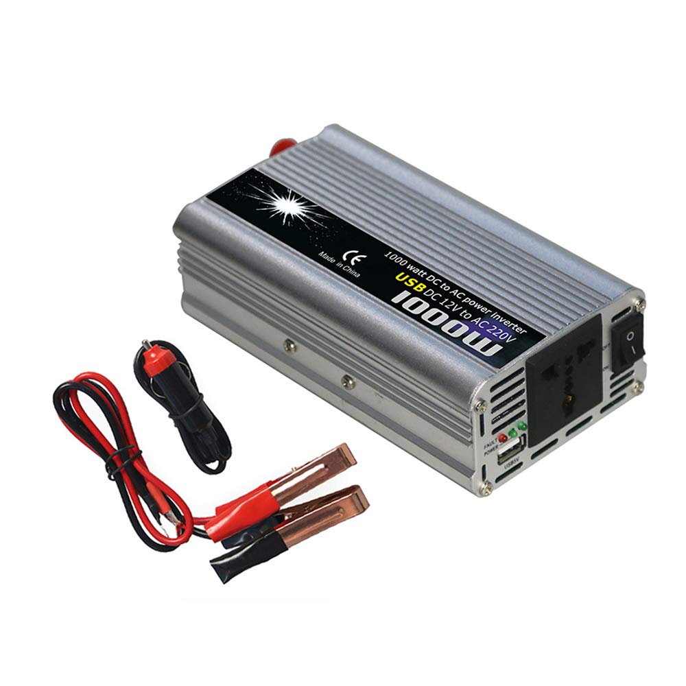 Carrfan Power Inverter Vehicle Power Converter Universal Modified Sine Wave 1000W DC 12V/24V to 100-120V/220-240V AC