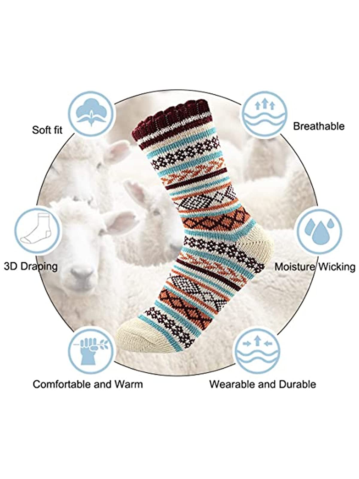 Cosy Encounter Womens Athletic Sports Cozy Wool Socks Warm Knit Thick Soft Winter Crew Socks 4 Pairs Christmas Deer One Size,WDCENS4162SXE4PSN