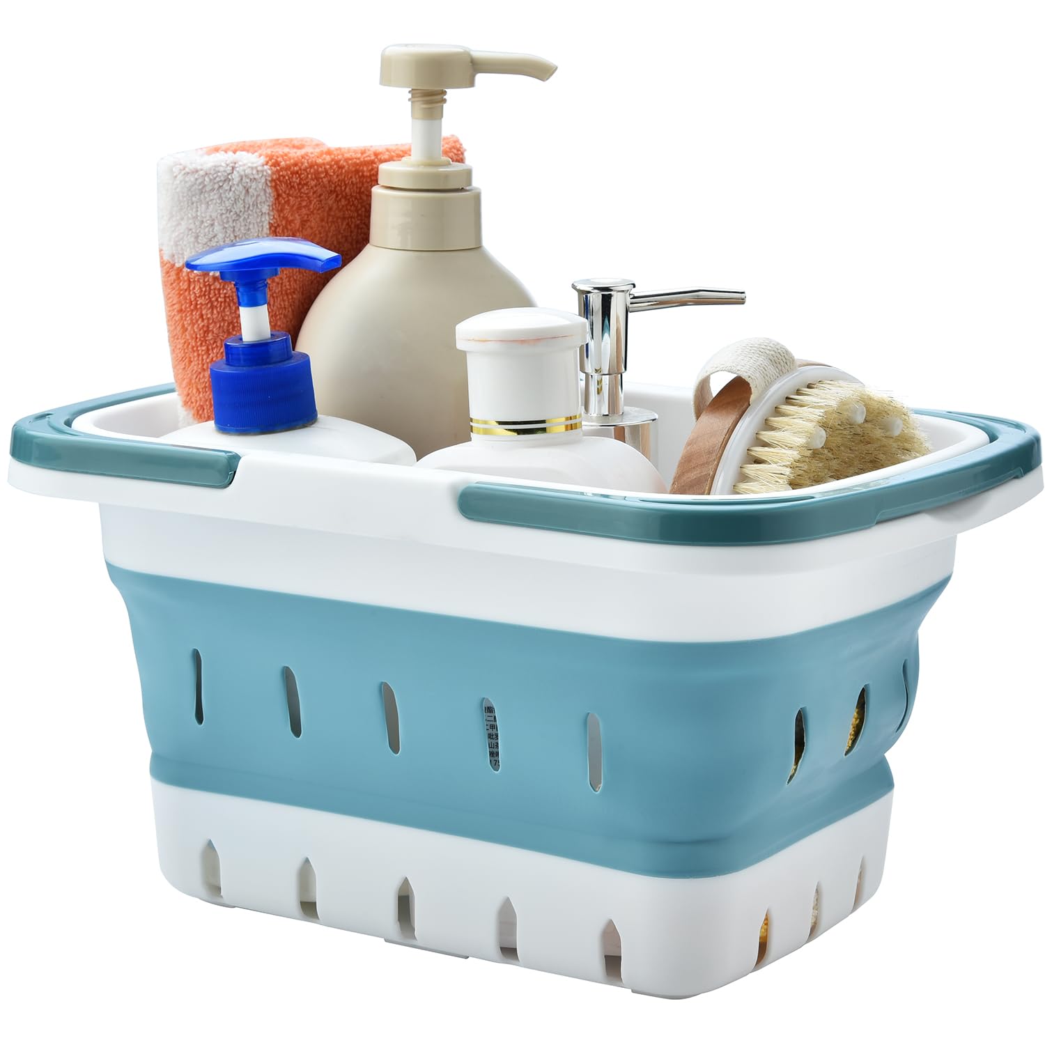 Haundry Portable Shower Caddy Basket, Foldable Caddy Basket with Handles, Collapsible Storage Organizer for Bathroom, Kitchen, College Dorm,Gym (Blue)