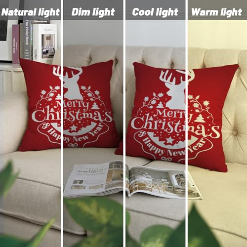 Christmas Deer Pillow Covers Animal Tree Moon Snowflakes Pack of 2 Throw Pillow Covers Home Decorative Soft Linen Square Comfy,red,16x16 Inch