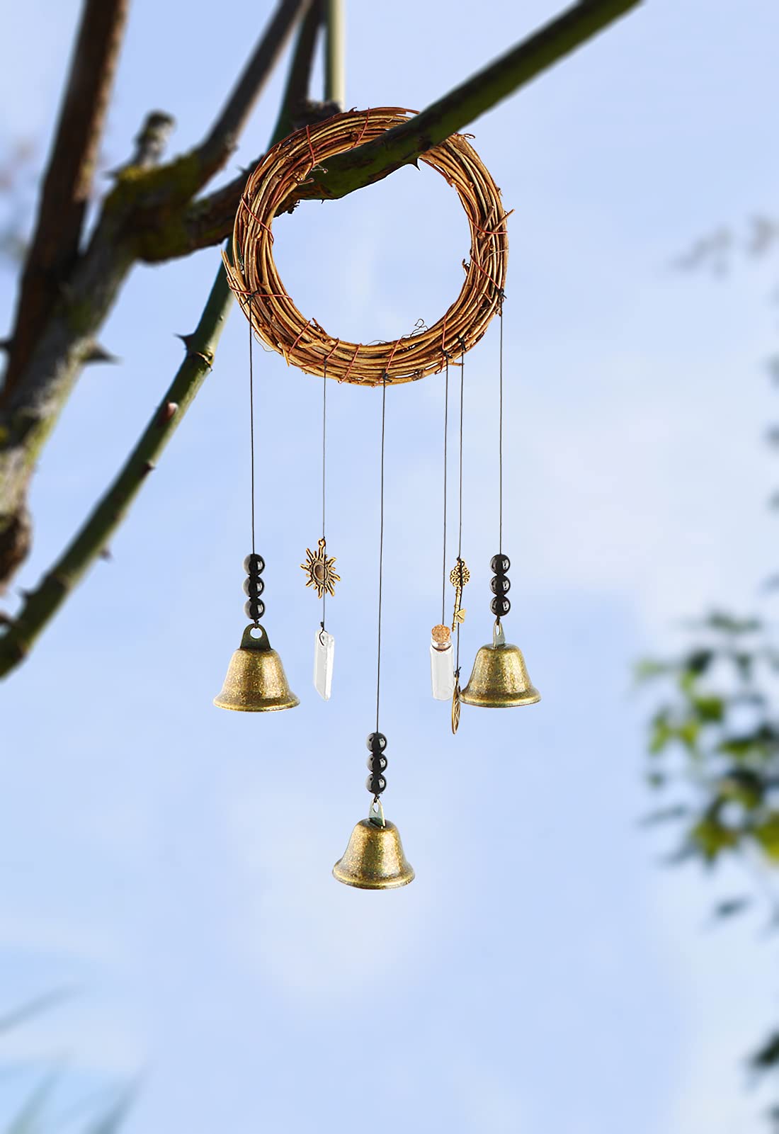 Witch Bells for Home Protection, Christmas Bells, Handmade Witchy Decor for Attracts Positive and Drive Out Negative, Boho Door Handle Garden Patio Magic Bell Beads Wicca Supplies