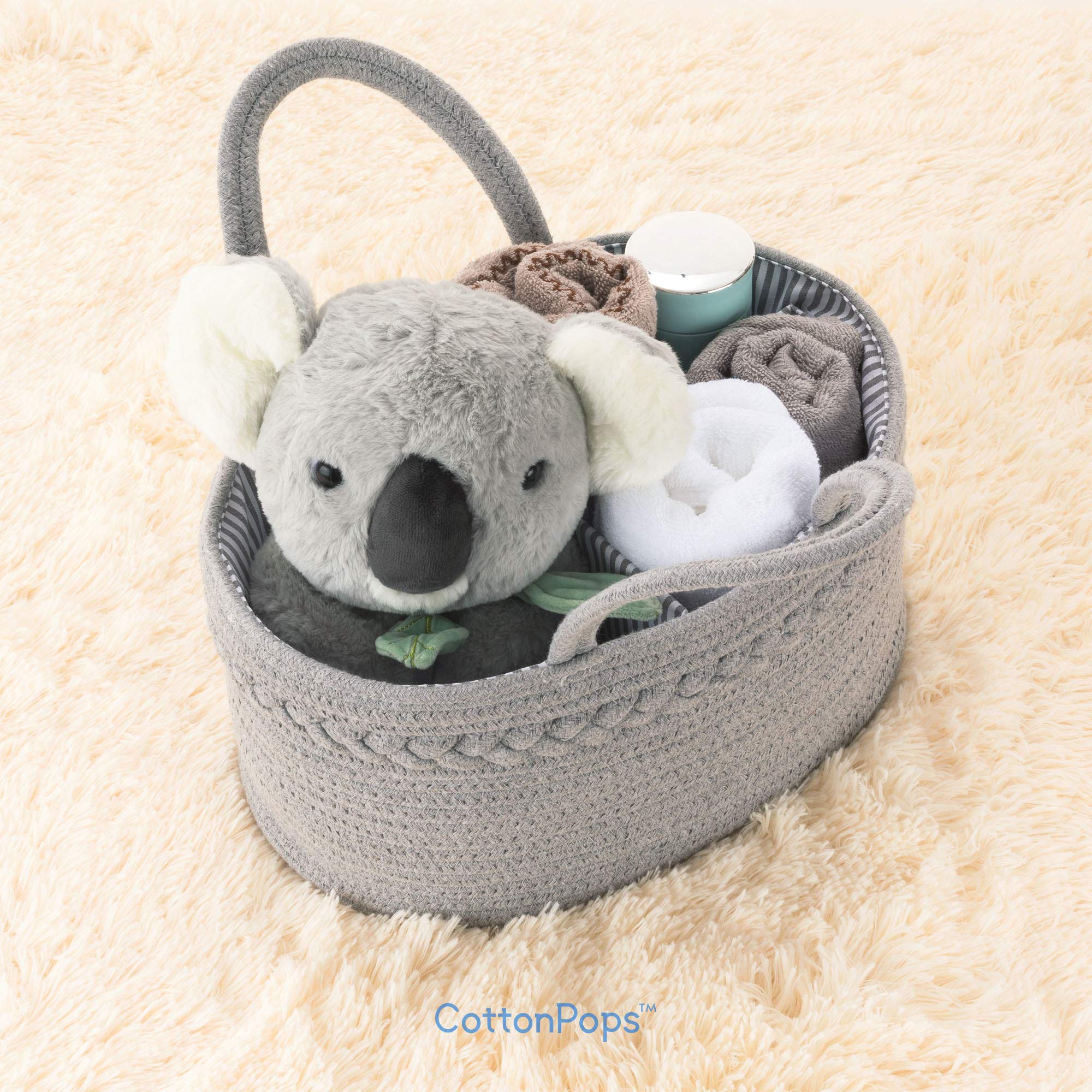 CottonPops 14.2" x 9" x 7" Baby Diaper Caddy Organizer Basket Nursery Storage Car Organizer Baby Shower Basket (Grey)