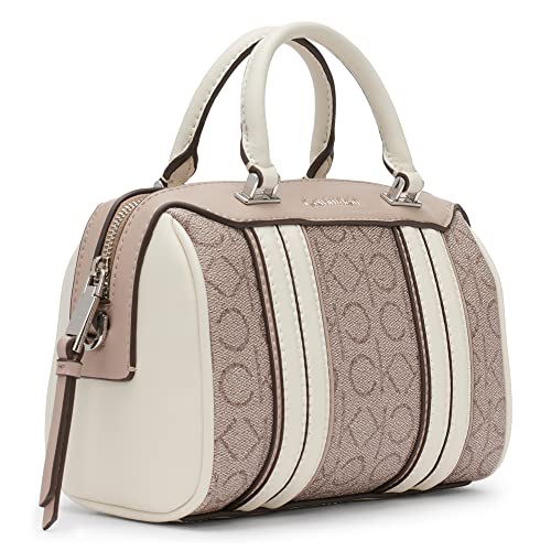 Calvin Klein Blake Top Zip Mini Satchel Crossbody, Almond/Taupe/Cherub White Logo,One Size