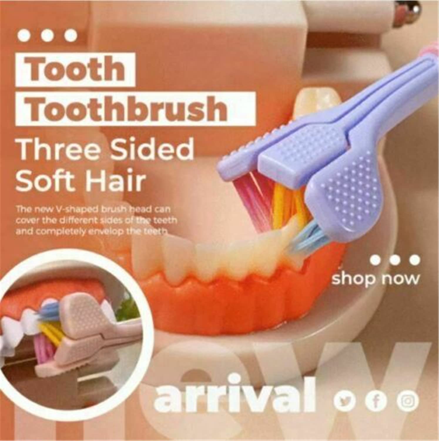 Endxedio Three-Sided Soft Hair Tooth Toothbrush,3 Sided Toothbrushes,U Shaped Toothbrush for Kids,Extra Soft Toothbrushes,Great Angle Bristles Clean Each Tooth,Soft and Gentle (2pcs, Purple)