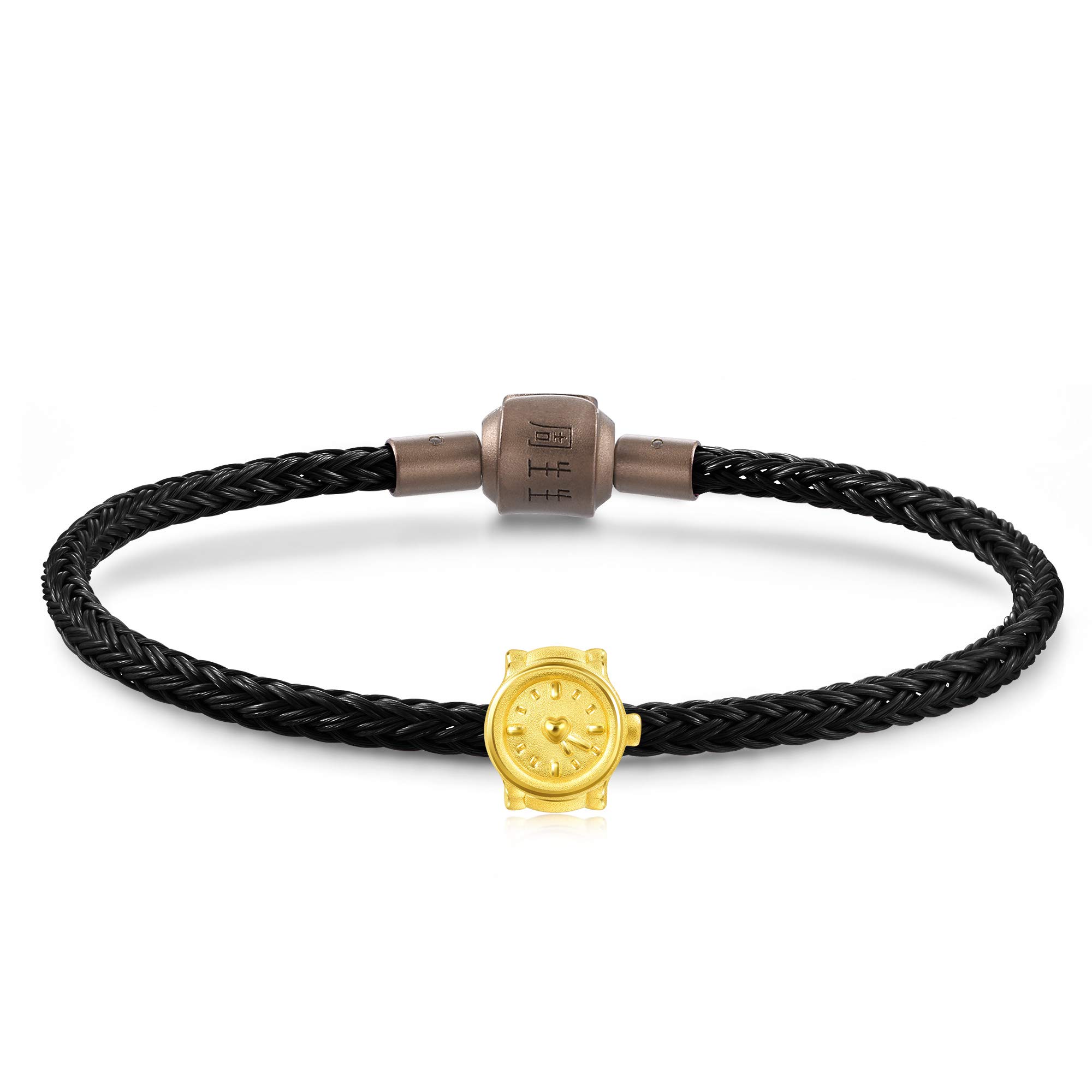 CHOW SANG SANG 999 24K Solid Gold Love Watch Mini Charm Bracelet for Women 92444C (Gold, 17 CM)