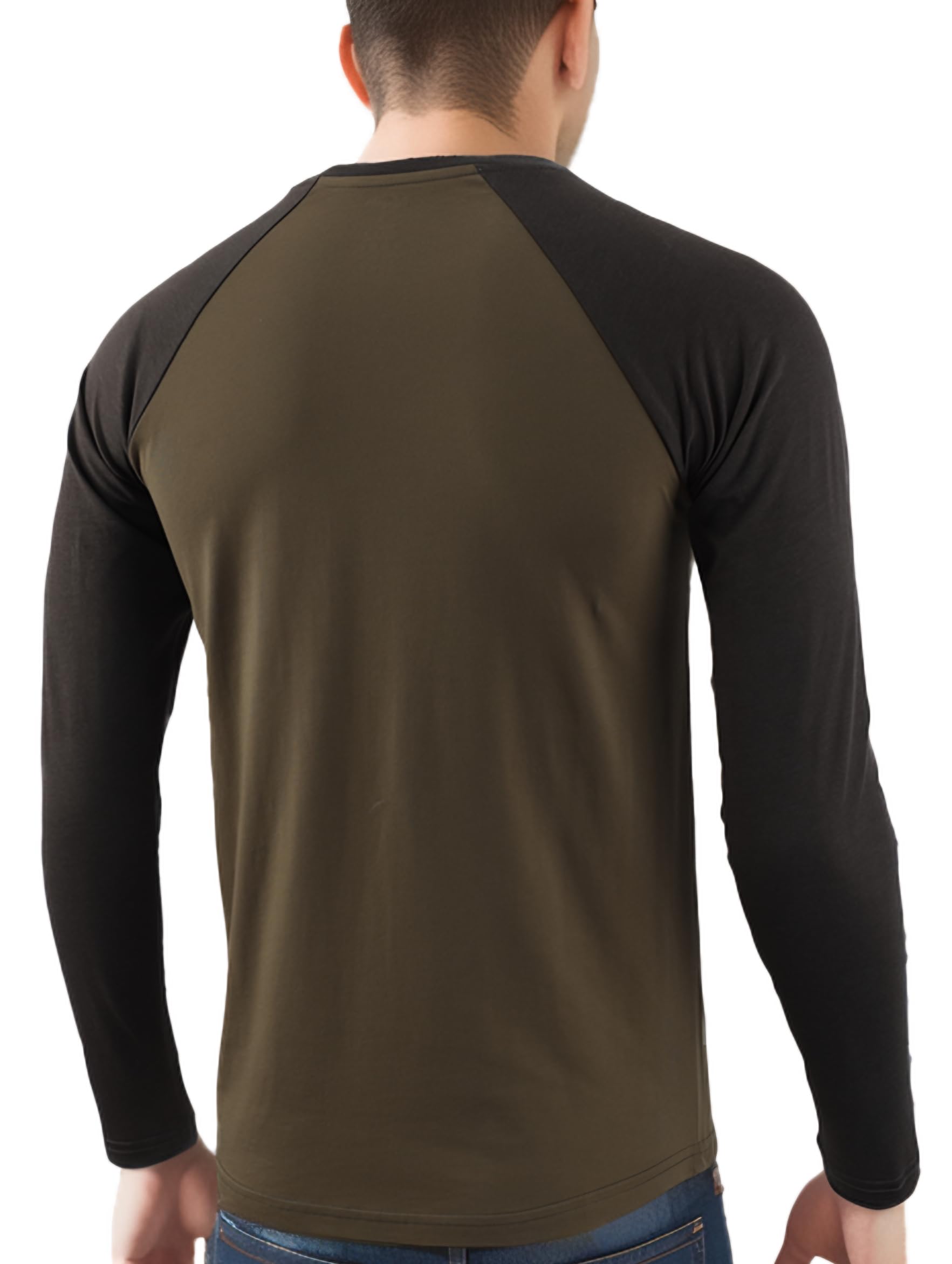 Estepoba Men's Slim Fit Long Raglan Sleeve Active Workout Running Hiking Baseball Tee Shirts H.Oatmeal/H.Gray M