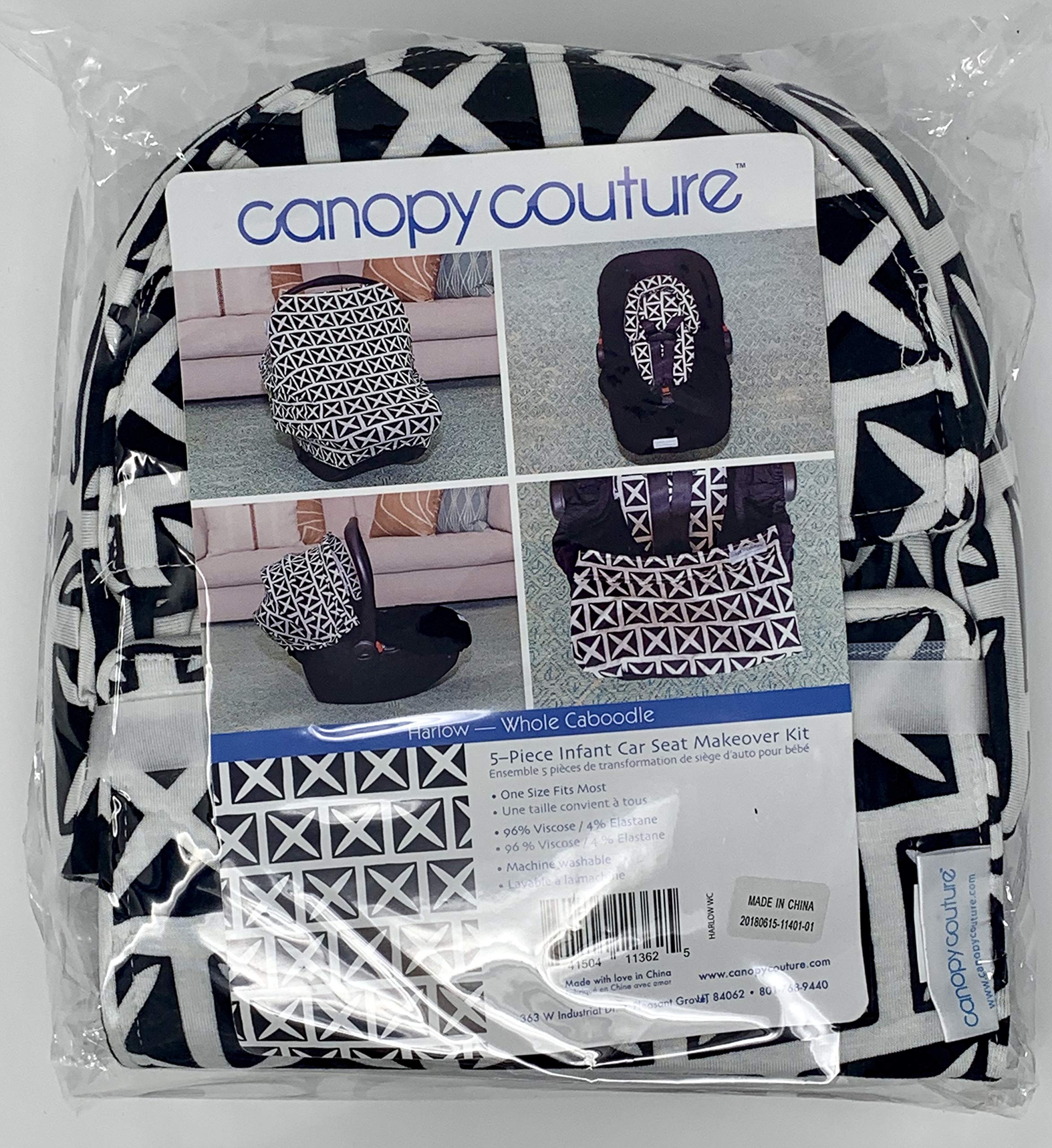 Carseat Canopy Whole Caboodle 5 Piece Set, Soft Jersey Stretch Material - Harlow Black