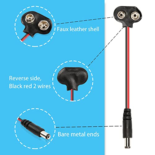 PNGKNYOCN 9V Battery Connector 9v Battery Clip T Type with DC 5.5mmx2.1mm Male Plug for 9V Alkaline Battery(5-Pack)
