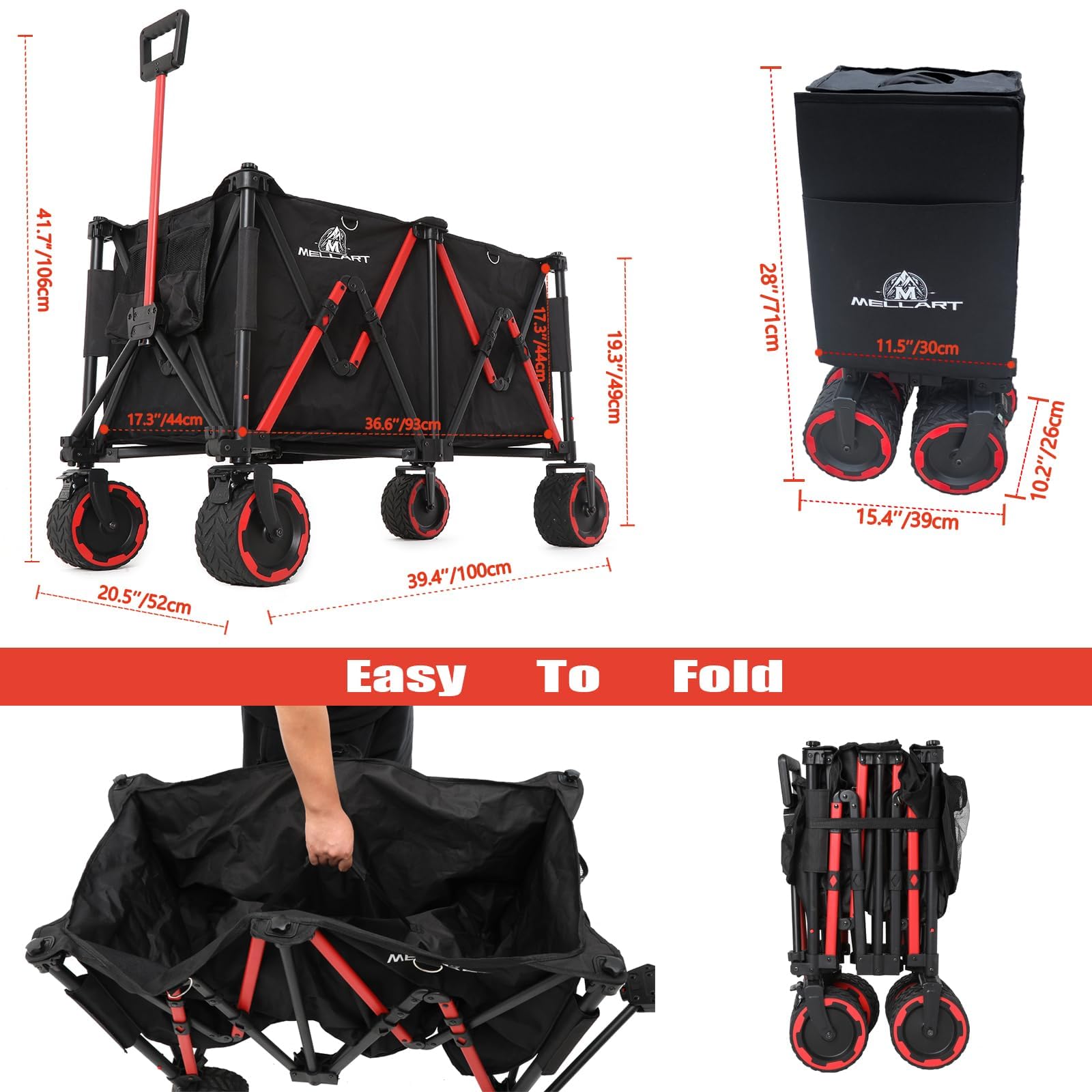 Collapsible Wagon Cart, Wagons Carts Heavy Duty Foldable, Wagons Carts Foldable, 200L 400lbs Large Beach Wagon for Sand, Folding Wagon Adjustable Handle, Beach Cart Wagon Big Wheels for Sand.…