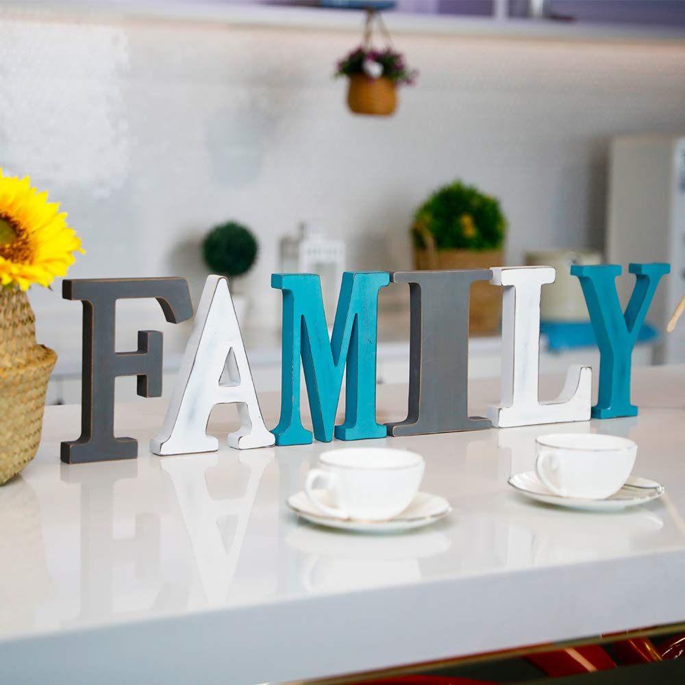 Solution4Patio Wooden Family Decorative Signs with Back Hanging Holes, Freestanding Cutout Words Table Centerpiece, Rustic Letters for Living Room, Home Decor #D303A00