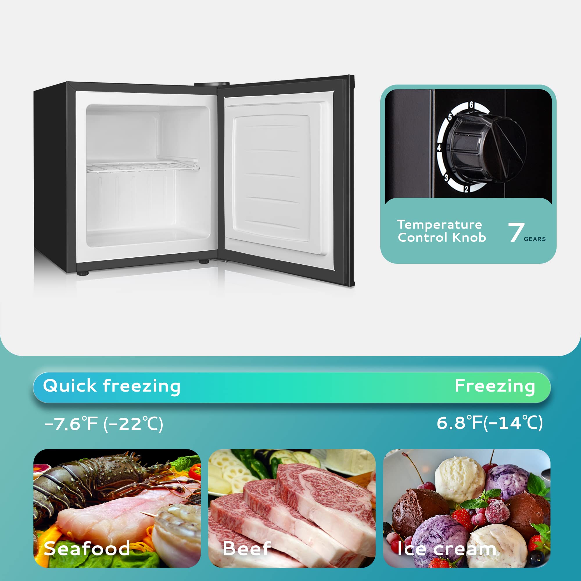 EUHOMY Mini Freezer Countertop, 1.1 Cubic Feet, Single Door Compact Upright Freezer with Reversible Door, Removable Shelves, Small freezer for Home/Dorms/Apartment/Office(Black)