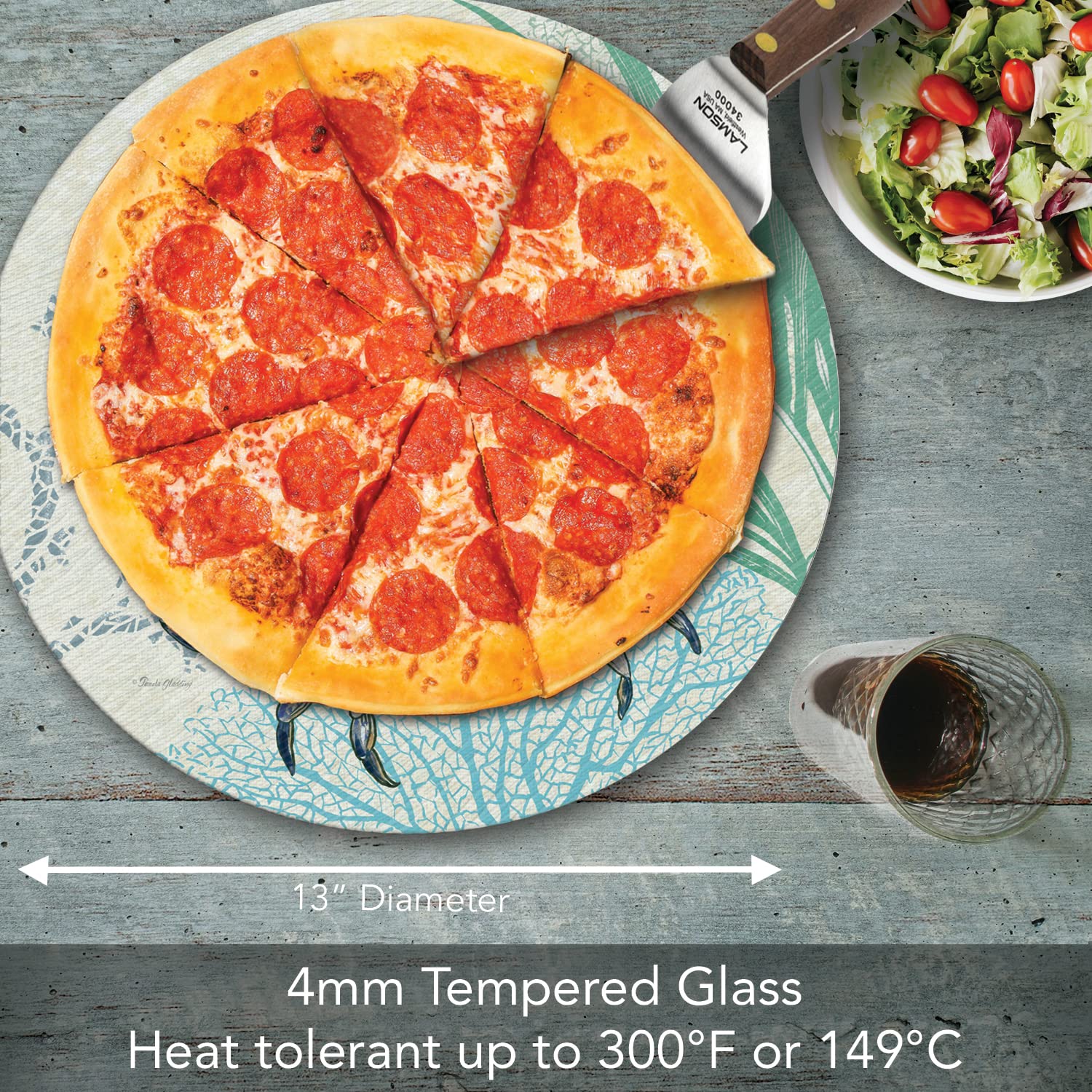 Counterart Oceana 4mm Heat Tolerant Tempered Glass Lazy Susan Turntable 13" Diameter Cake Plate Condiment Caddy Pizza Server