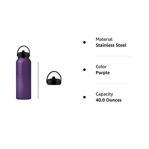 HKM Brothers Insulated Stainless Steel Water Bottle β Straw-Spout-Handle Lids, Vacuum Wide Mouth GalonWater Bottles β Ring-Collapsible β Straw Lids