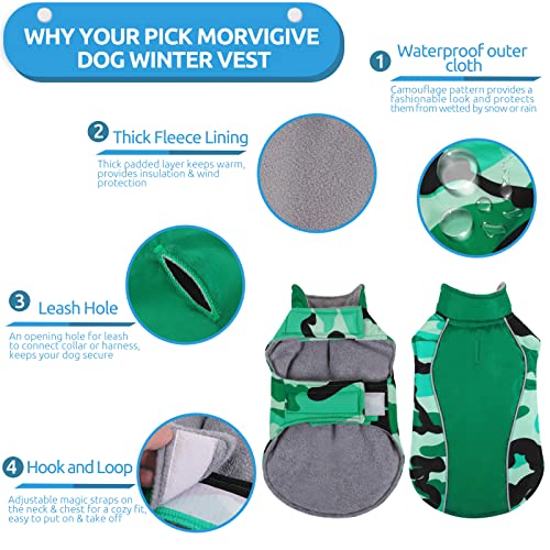 MORVIGIVE Camo Winter Dog Coat, Reversible Waterproof Dog Jacket Dog Cold Weather Coats, Warm Dog Puffer Jacket Reflective Dog Coat with Harness Built in for Small Medium Large Dogs