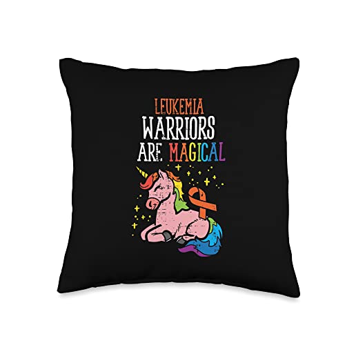 Leukemia Awareness Decor For Men Women Kids Gift Unicorn Leukemia Warriors Magical Orange Ribbon Awareness Throw Pillow, 16x16, Multicolor