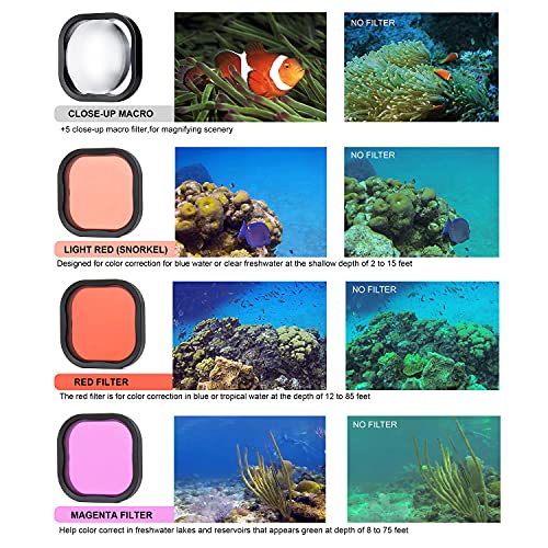 SOONSUN Waterproof Case for GoPro Hero 11 / 10 / 9 Black with 4-Pack Diving Filter - 60M Underwater Protective Housing Case for GoPro HERO11 10 9 Black with Red, Light Red, Magenta, 5X Macro Filters
