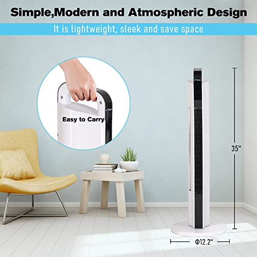 E-Macht Tower Fan 35 Inch Oscillating Fan, Bladeless Floor Fans with 3 Speeds, 3 Modes, 80° Oscillating, 8H Timer, Remote Control & LED Display Standing Fans for Home Room Office