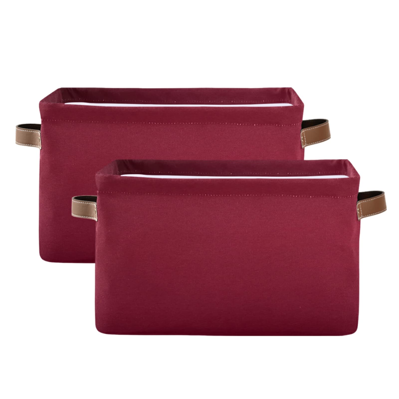 xigua Burgundy Red Solid Color Foldable Storage Basket for Shelves, Collapsible Waterproof Sturdy Fabric Storage Bin with Handles, Canvas Storage Cube for Organizing Shelf Nursery Home Closet 2PCS