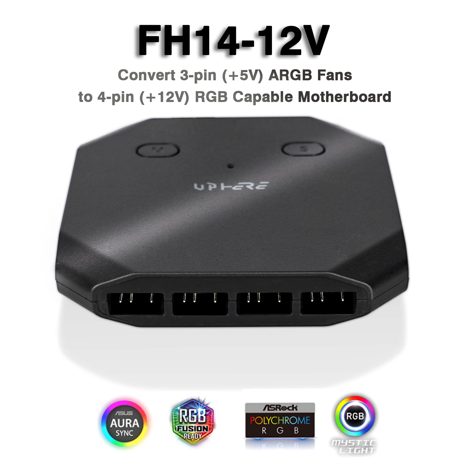 novonest Fan Hub,12V 4PIN to 5V 3PIN Addressable RGB Fan Controller with SATA Interface Power Input,Support PWM 4PIN,Comes with Reset Button Line,Up to 14 Fans,FH14-12V