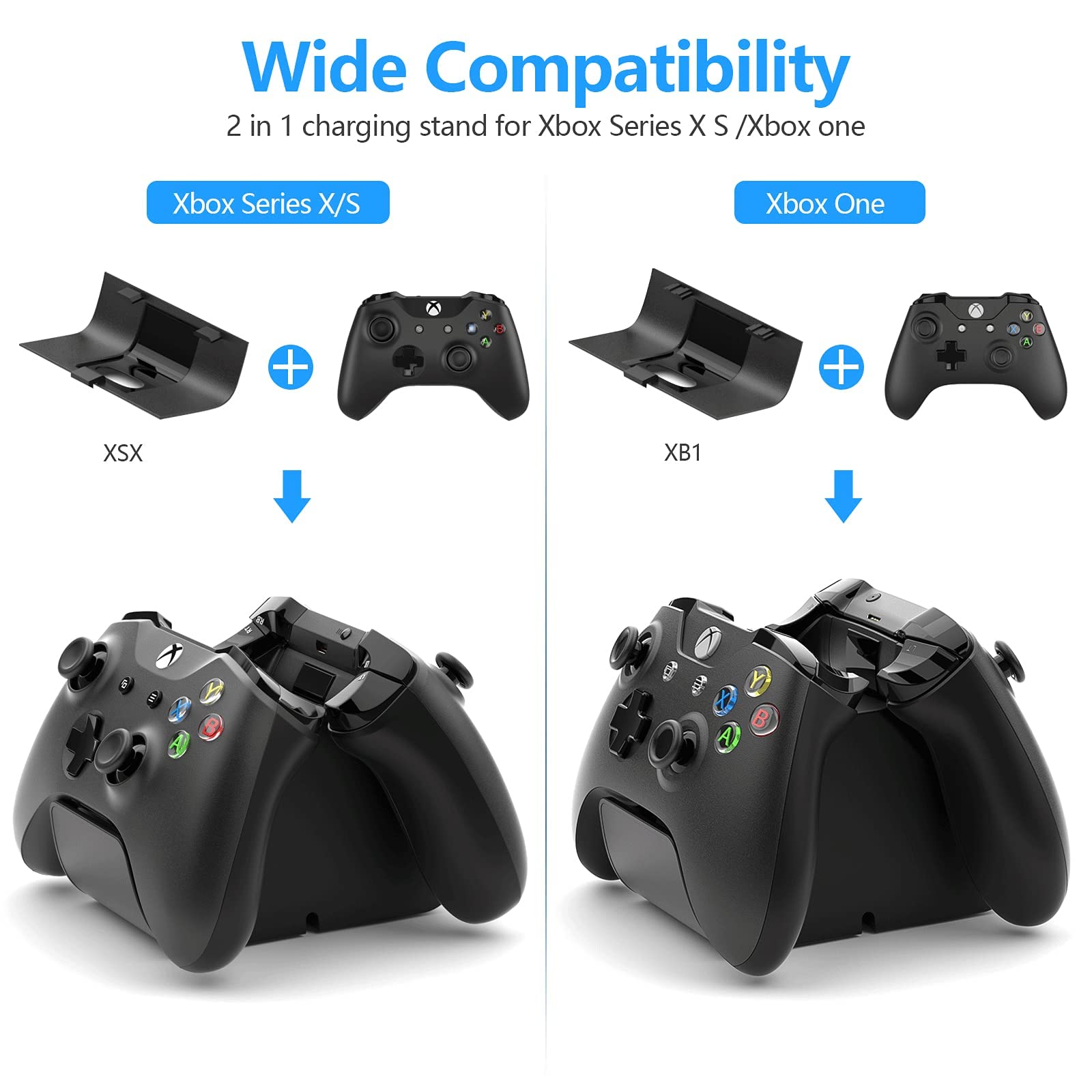 Controller Charger for Xbox one, Cybermix Controller Charging Station Compatible with Xbox Series X/S, Xbox-one/S/X/Elite Controller,Dual Charging Dock with 2 x 1100mAh Rechargeable Battery Packs