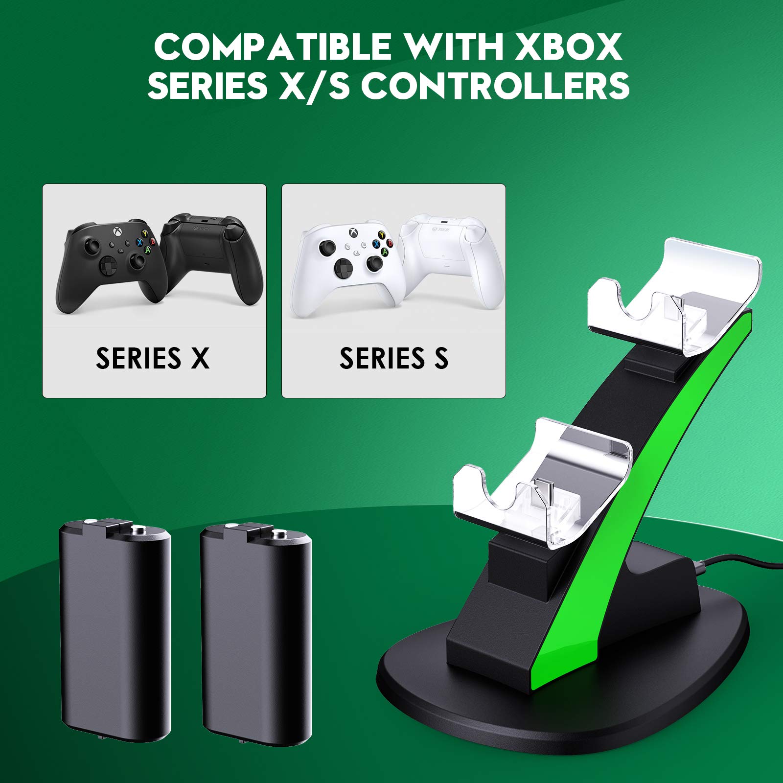 Controller Charger for Xbox Series X/S, Dual Charging Station with 2PCS 1400mAh Rechargeable Battery, Controller Battery Pack for Xbox Series X/S LED Indicator USB C Charging Port