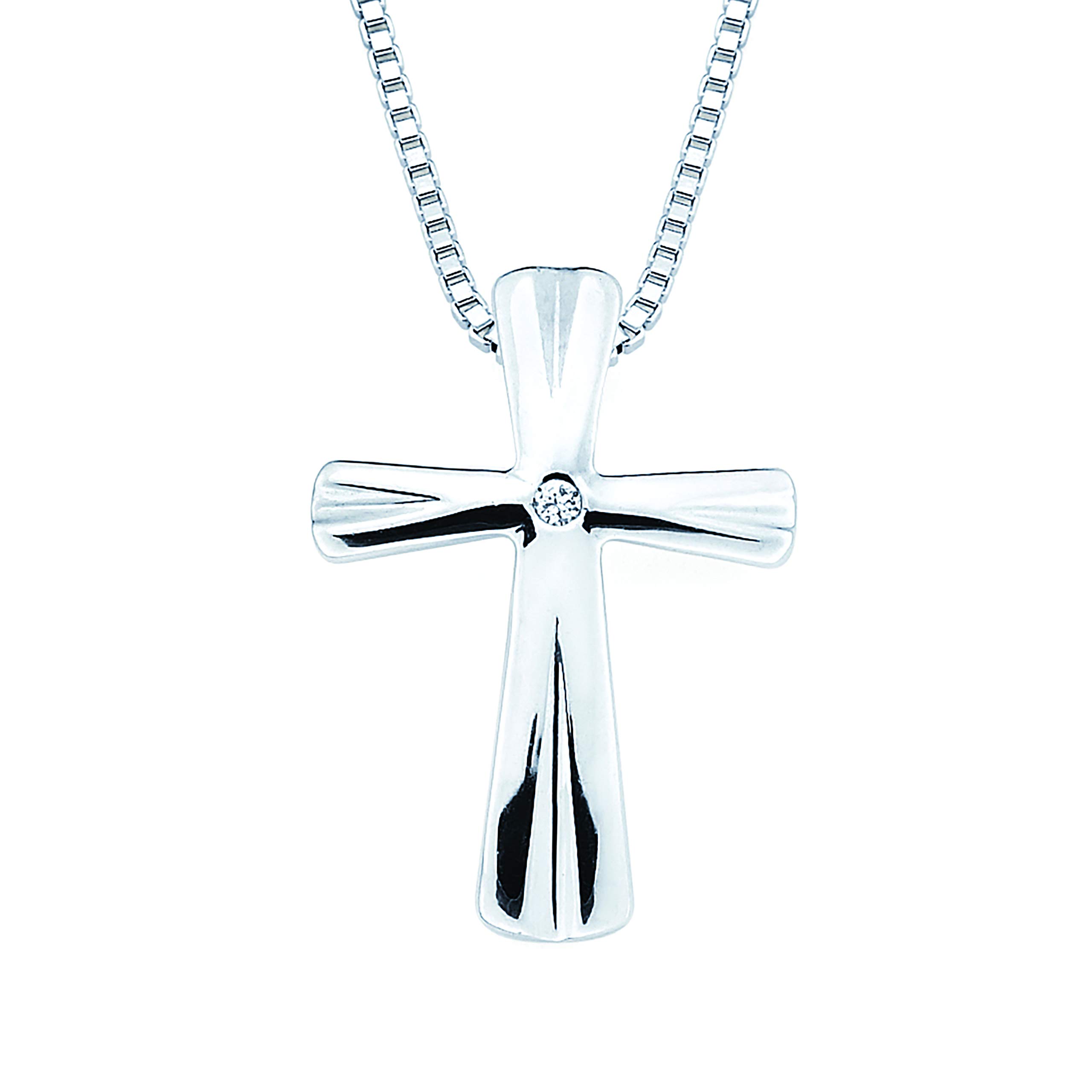 Boston Bay Diamonds .925 Sterling Silver Diamond Accent Cross Pendant Necklace with 18" Chain (I Color, I1 Clarity)