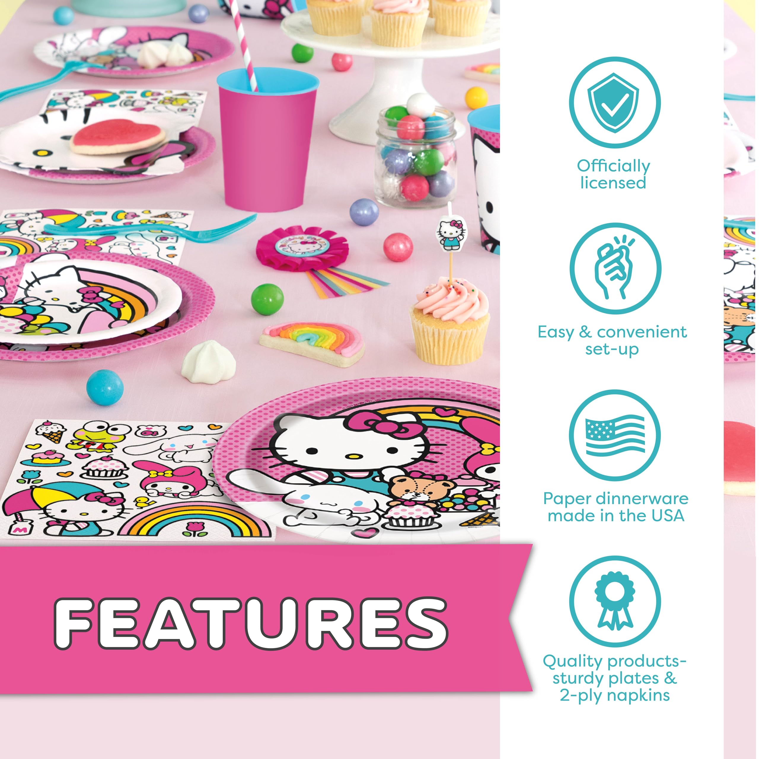 Hello Kitty Birthday Decorations & Party Supplies | Hello Kitty Plates, Napkins, Sticker | Officially Licensed