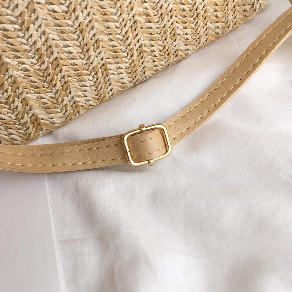 Fashion Straw Crossbody Bag Woven Boho Beach Holiday Women Shell Shoulder Bags, Light Brown, 21 x 18 x 5cm