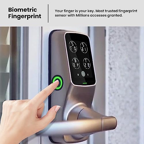 Lockly Secure Plus, Bluetooth Smart Door Lock, Keyless Entry Door Lock, PIN GenieĀ® Keypad, 3D Biometric Fingerprint Sensor, Auto Lock - Satin Nickel (PGD628FYSN)