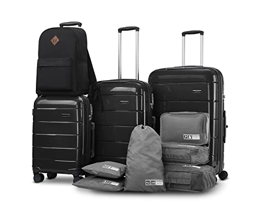 imiomo Luggage Hardside Suitcase Sets,3 Piece Travel Luggage Sets with Spinner Wheels,Lightweight PP Luggae Sets Clearance with TSA Lock (Black)