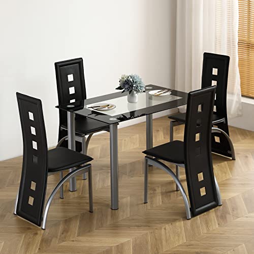 Karl home 5-Piece Dining Table Set with 1 Glass Dining Table and 4 PVC Chairs, Modern Dining Table Set for Kitchen & Breakfast Dining Living Room, Space Saving