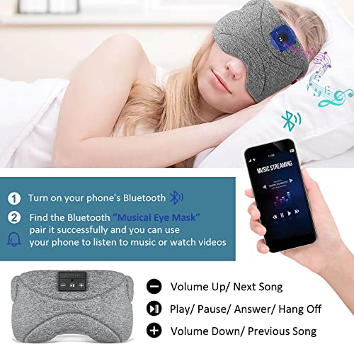 Sleep Mask with Bluetooth Headphones 24 White Noise, Ice-Feeling Bluetooth Sleep Mask Ultra-Thin Speaker Sleep Headphone Mask for Side Sleepers Blackout Eye Mask for Airplane, Nap, Travel(Gray)