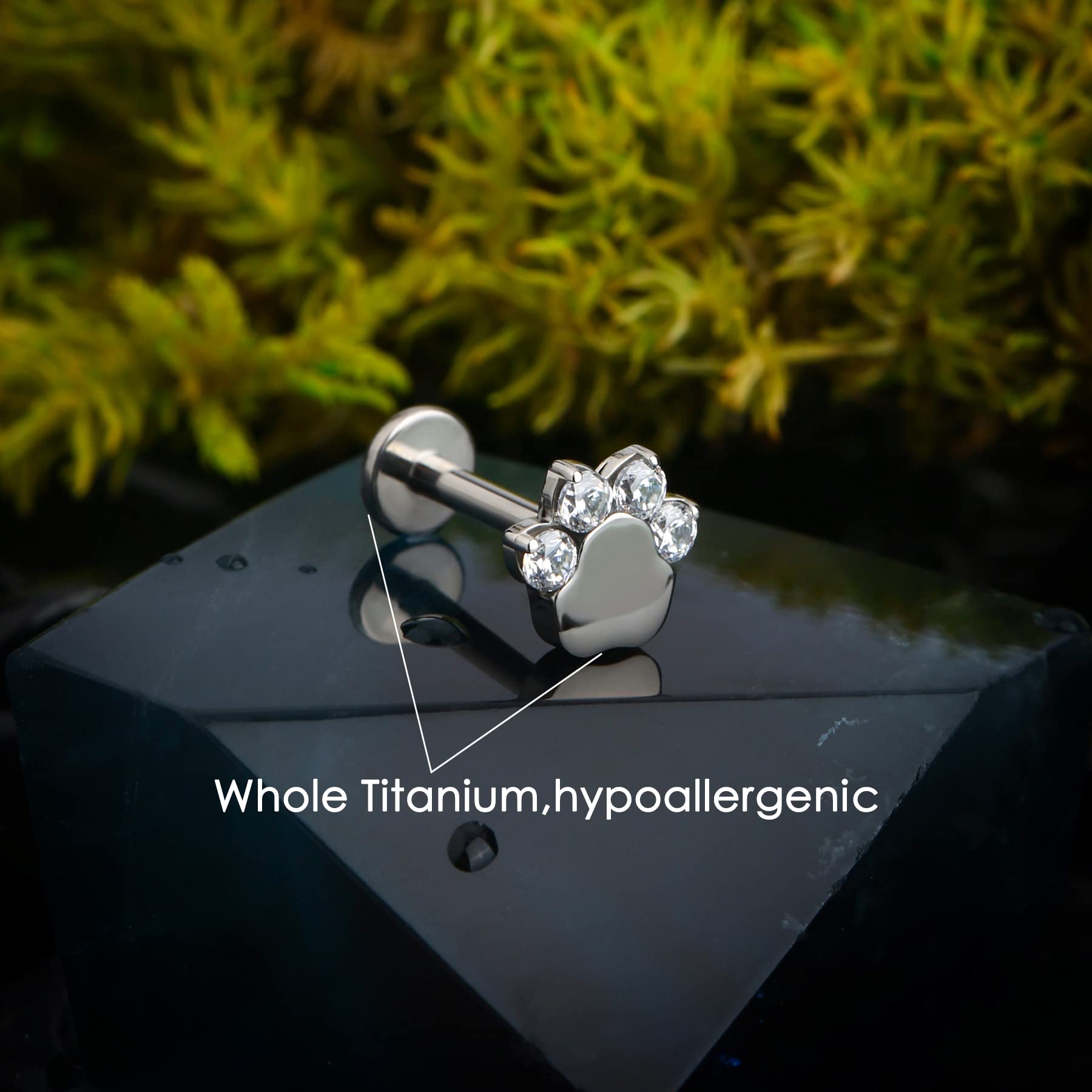 COCHARM 16G G23 Titanium Cartilage Earrings for Women Flat Back Dog Paw Print Upper Ear Cartilage Earrings Stud Internally Threaded Conch Earrings 16 Gauge Forward Helix Earrings