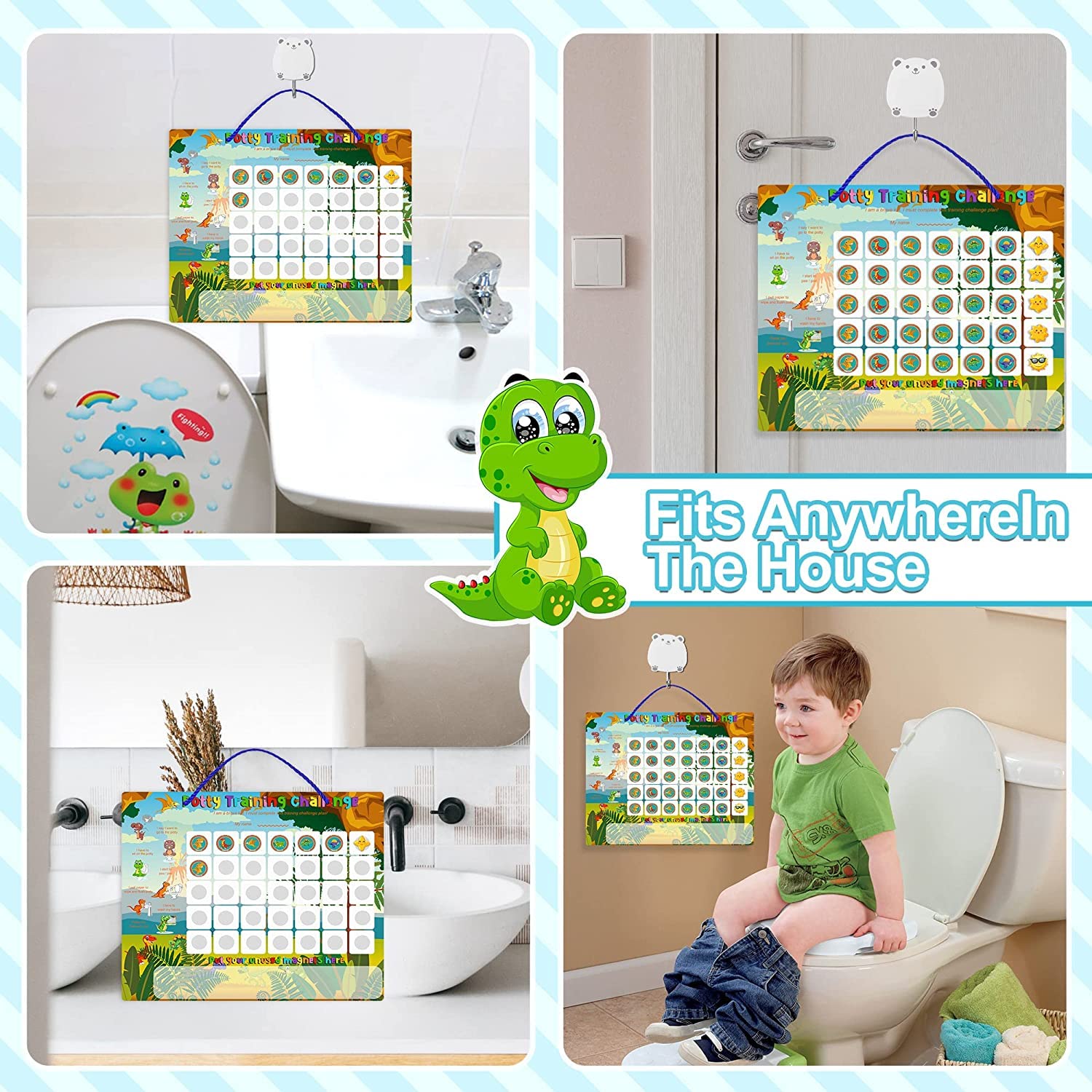Potty Trainning Chart for Toddlers Fun Kids Toilet Incentives Sticker with 35Pcs Dino Potty Magnetic Reward Stickers