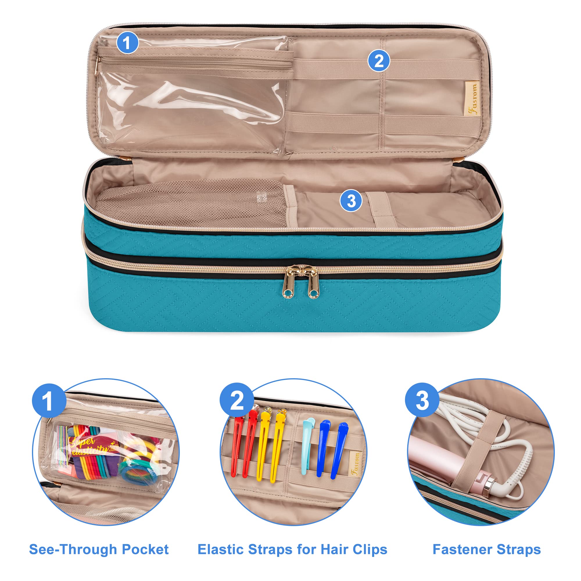 Fasrom Double Layer Travel Case Compatible with REVLON One Step Blow Hair Dryer Brush Volumizer Original 1.0, Plus 2.0 and Styler, Teal (Bag Only, Patent Design)