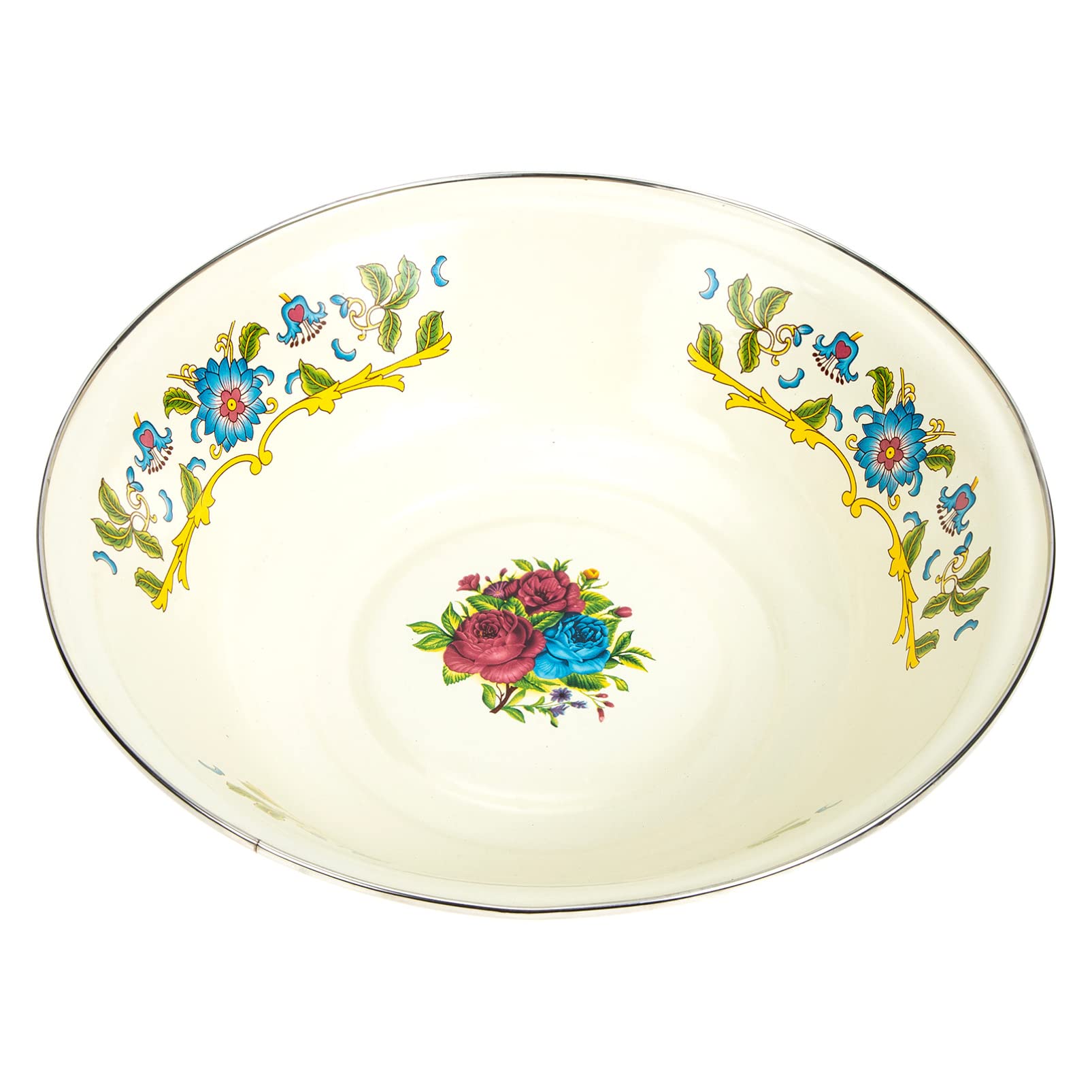 DOITOOL Enamel Plates Enamel Mixing Bowl Vintage Flower Large Salad Bowl Enamelware Washing Basin Chinese Style Soup Serving Bowl for Ramen Asian Dishes Cereal Rice Noodle Enamel Bowl